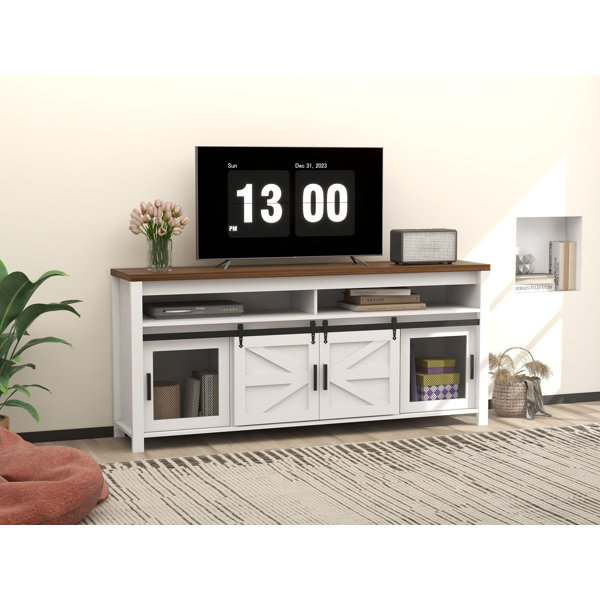 Gracie Oaks Farmhouse Industrial TV Stand For 55/60Inch TV - Sliding Barn Door, Wood Rustic ...